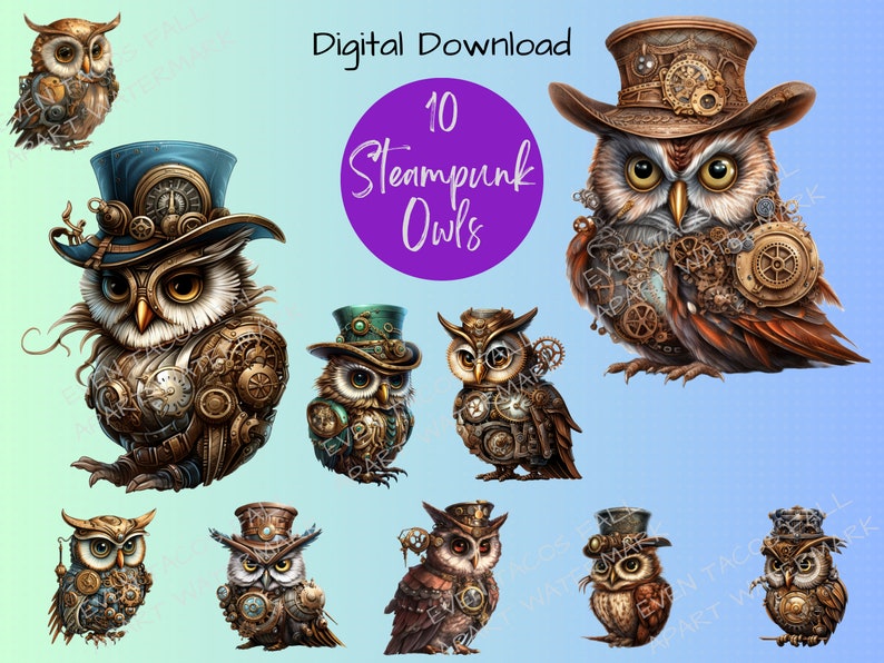 Steampunk Owl Collection, Owl PNG, Clipart, PNG, Digital - Etsy