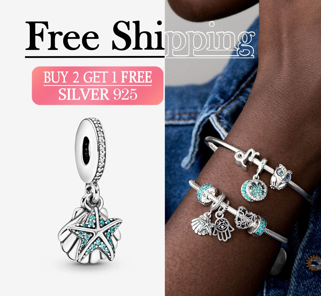 Sparkling Pavé Starfish & Sea Shell Double Dangle Charm,splendid Marine ...