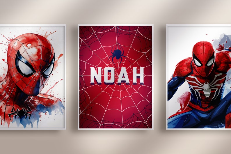 Personalized Spider-man Name Art Set Editable Spider-man Nursery Prints ...