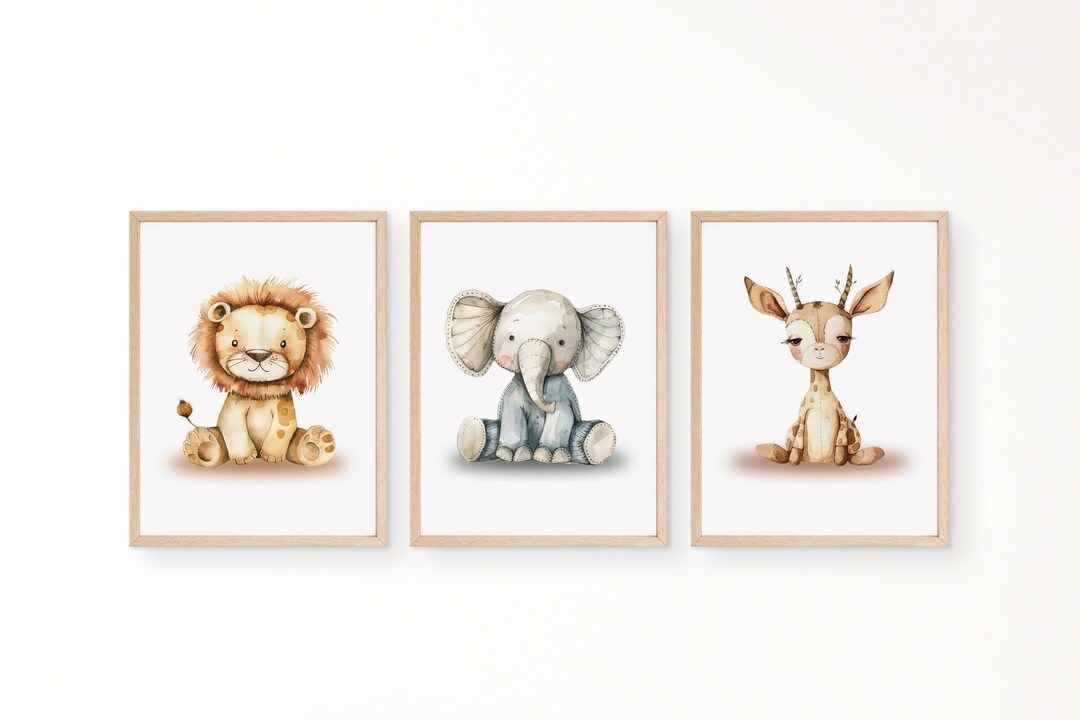 Watercolor Safari Animals Nursery Wall Art Set of 3 Cute Safari Animals ...