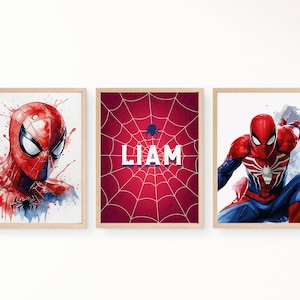 Personalized Spider-man Name Art Set Editable Spider-man Nursery Prints ...