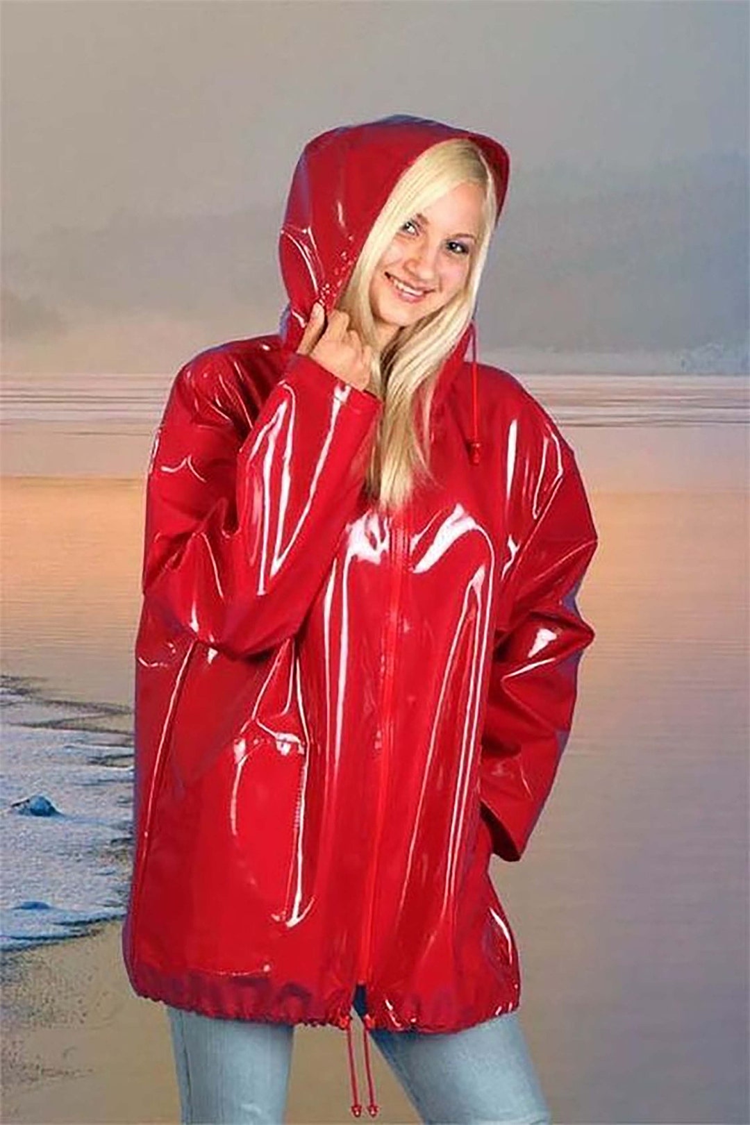 Frauen Rot Pvc Vinyl Trench Regen Mantel Jacke Hoodie - Etsy Schweiz