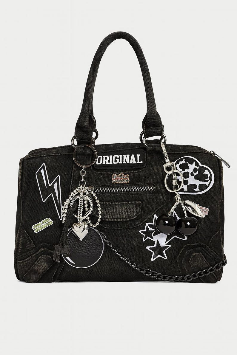 Custom Denim Junk Purse: Handcrafted Patchwork Bag With Charms & Chains ...