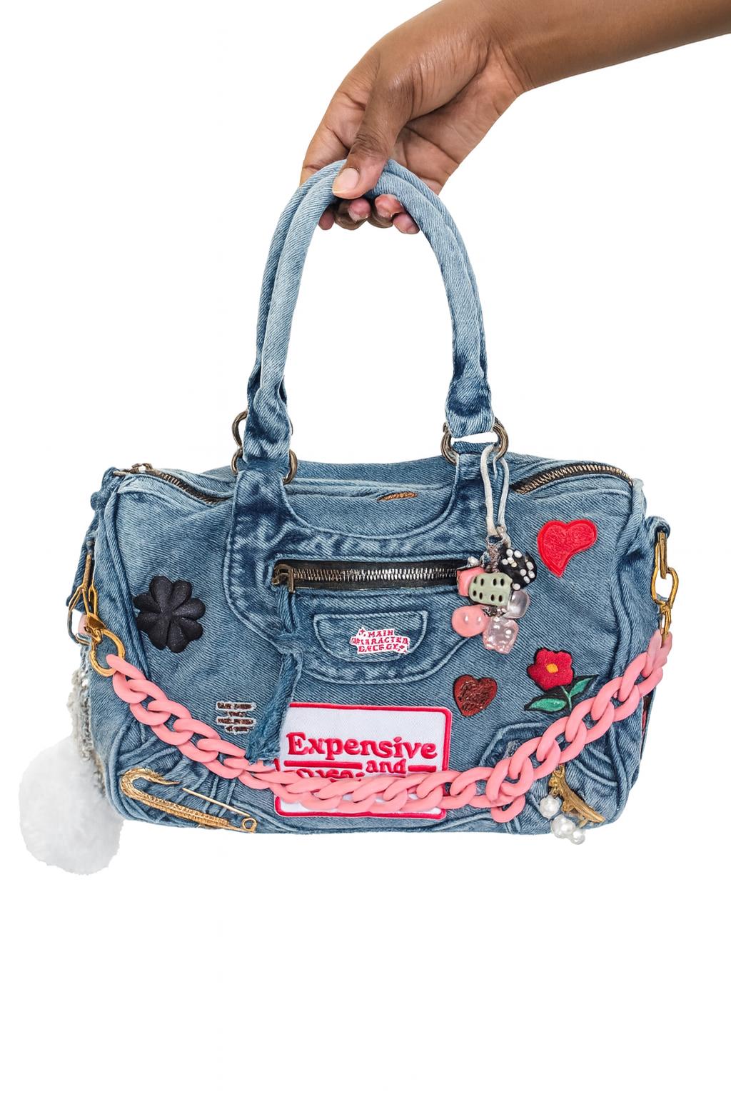 Custom Denim Junk Purse: Handcrafted Patchwork Bag With Charms & Chains ...