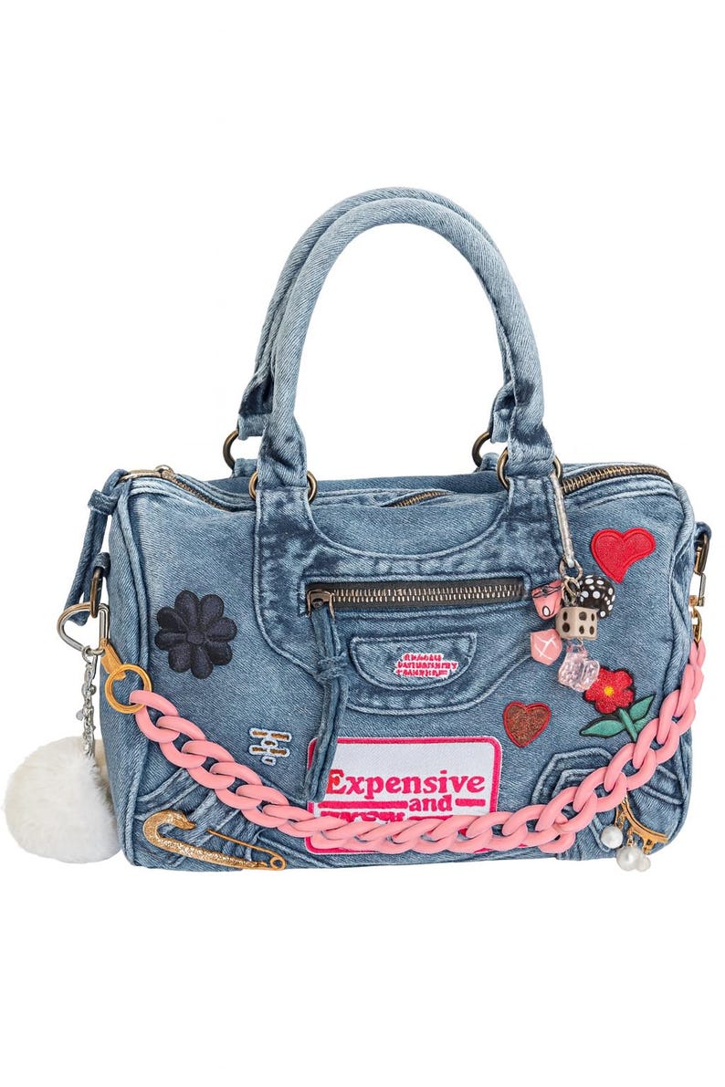 Custom Denim Junk Purse: Handcrafted Patchwork Bag With Charms & Chains ...