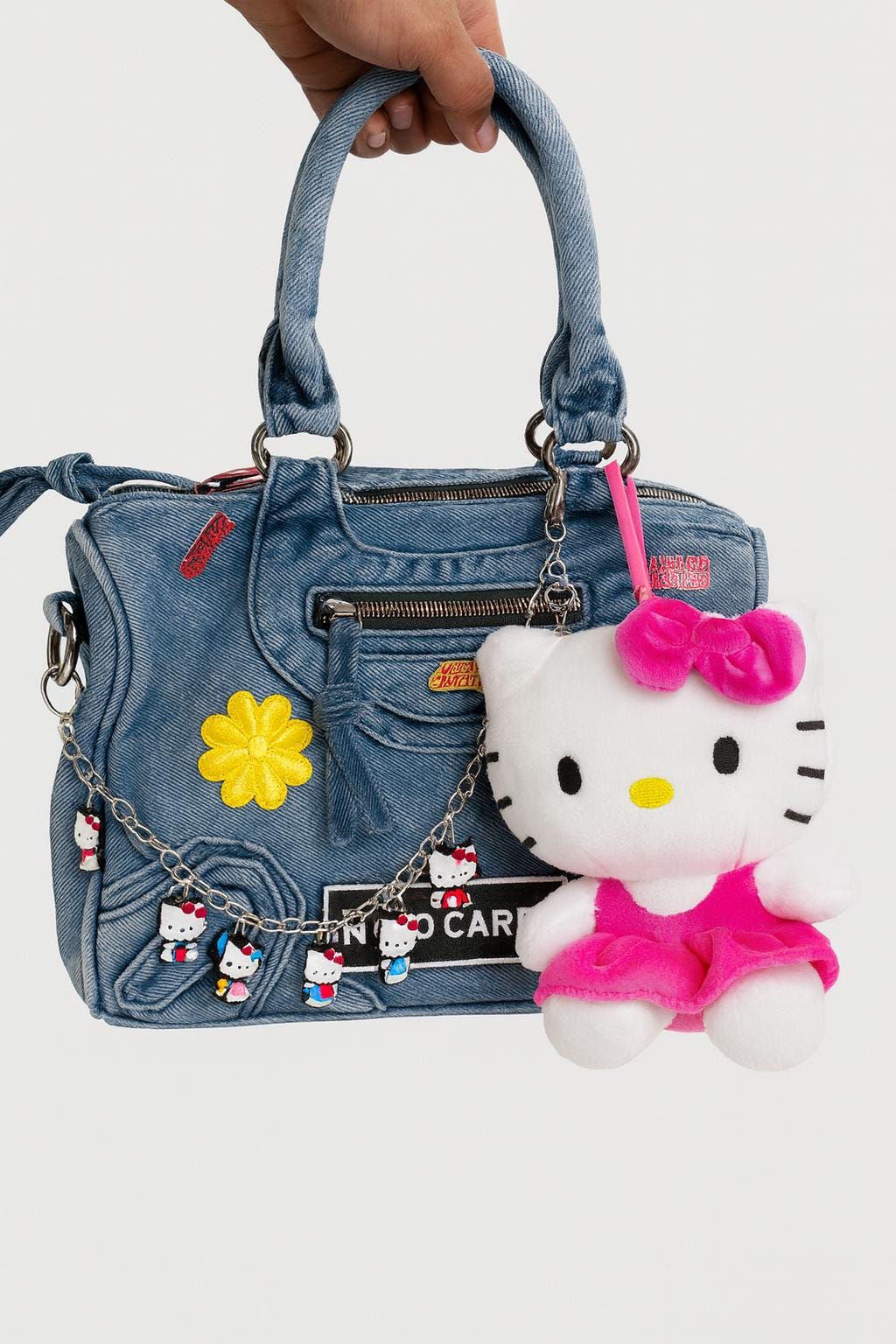 Custom Denim Junk Purse: Handcrafted Patchwork Bag With Charms & Chains ...