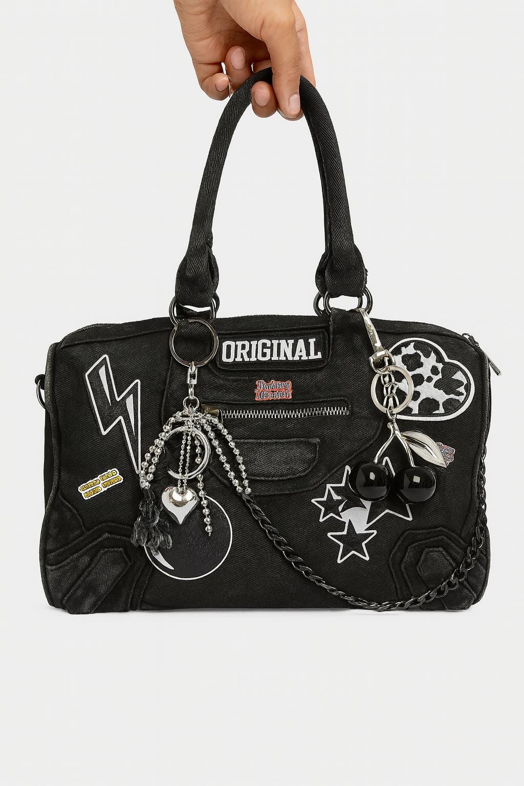Custom Denim Junk Purse: Handcrafted Patchwork Bag With Charms & Chains ...