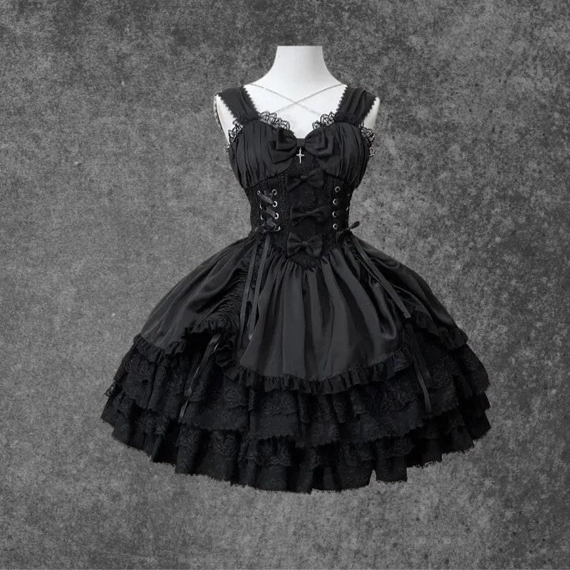 Gothic Lolita Dress, Fairycore, Harajuku, Vintage Goth Dress, Victorian ...