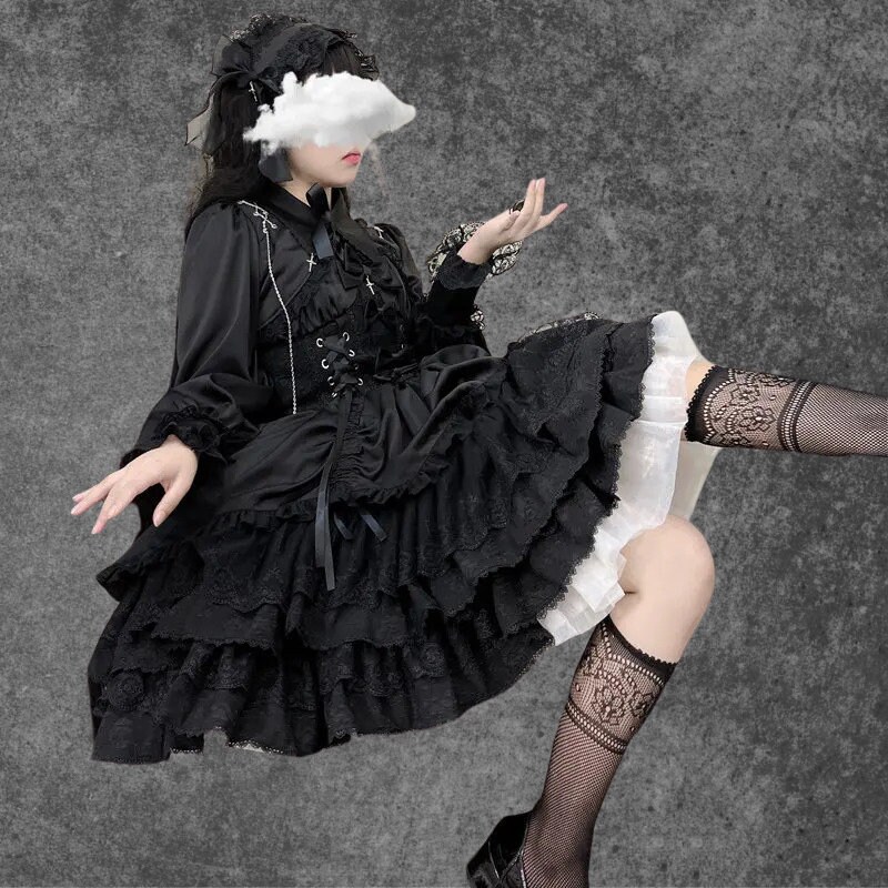 Gothic Lolita Dress, Fairycore, Harajuku, Vintage Goth Dress, Victorian ...