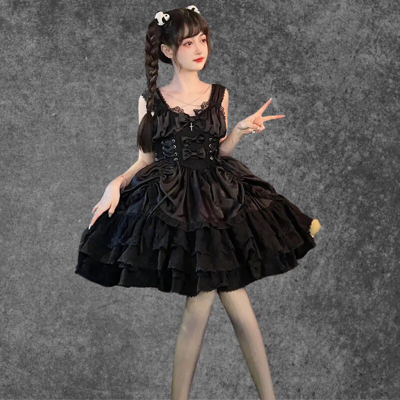 Gothic Lolita Dress, Fairycore, Harajuku, Vintage Goth Dress, Victorian ...