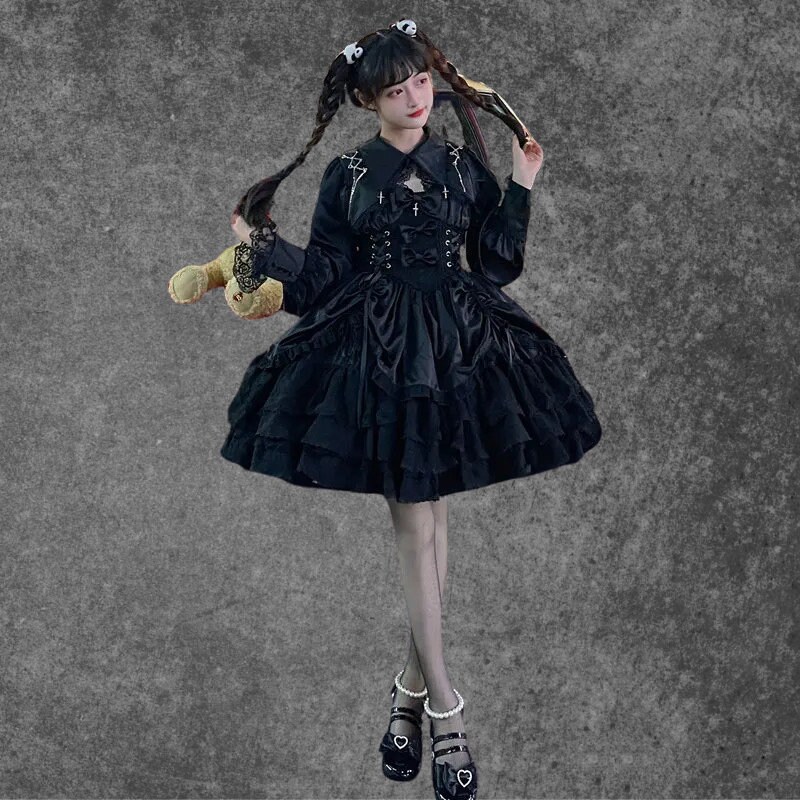 Gothic Lolita Dress, Fairycore, Harajuku, Vintage Goth Dress, Victorian ...