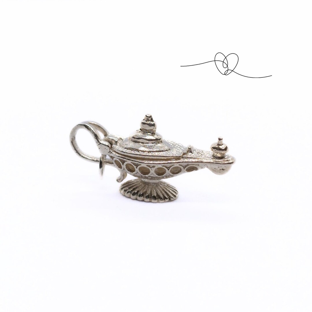 Vintage Silver Oil Lamp Charm - OPENING Lamp Charm or Pendant - Vintage ...