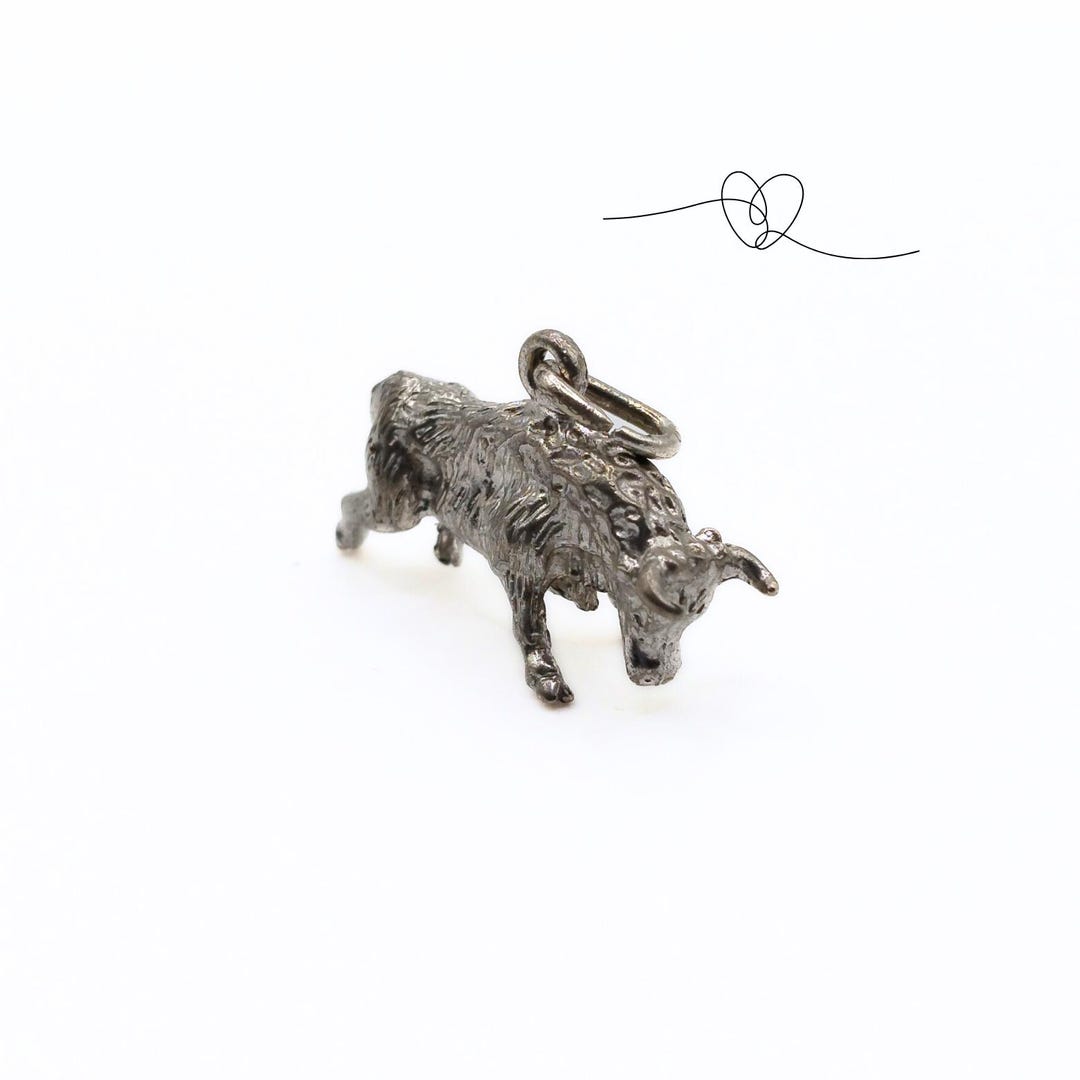 Vintage Silver Bull Charm Silver Charging Bull Pendant Vintage Sterling ...