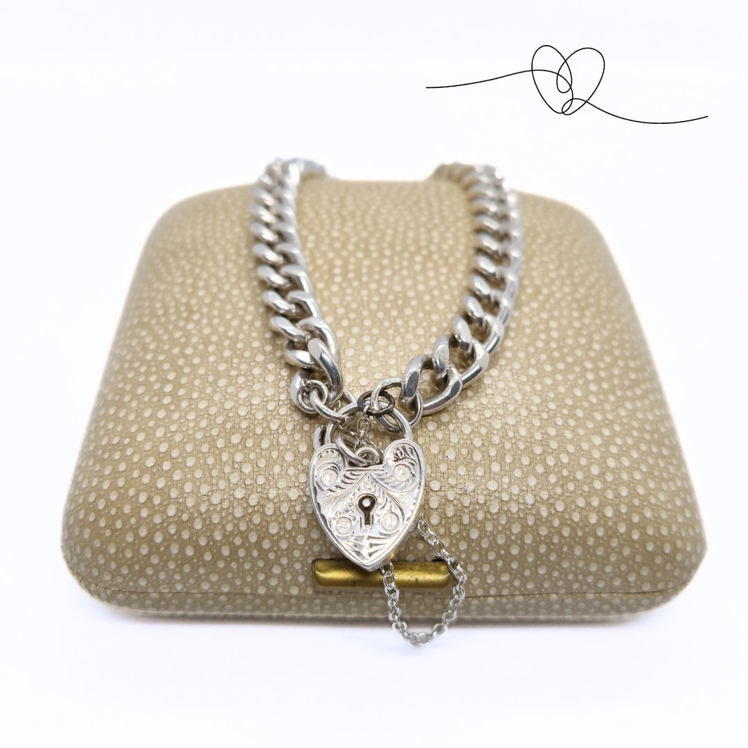 Vintage Silver Curb Link Charm Bracelet 925 Silver Charm Bracelet ...