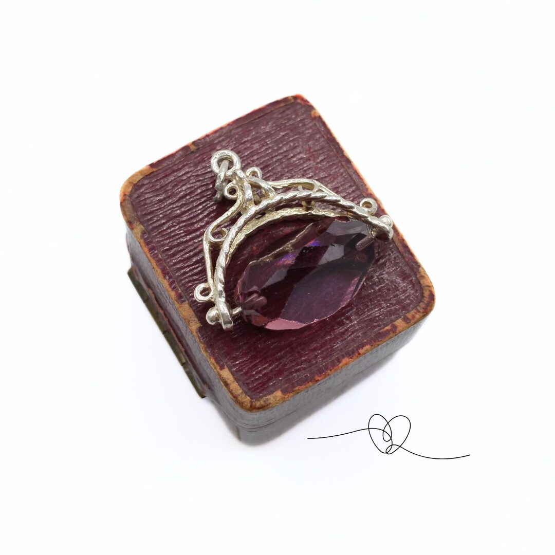 Silver Fob Spinner Charm or Pendant Silver and Purple Gem Spinning ...