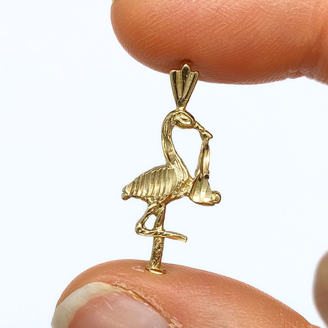 Vintage 9ct Gold Stork Carrying Baby Charm or Pendant - Gold 375 Charm ...