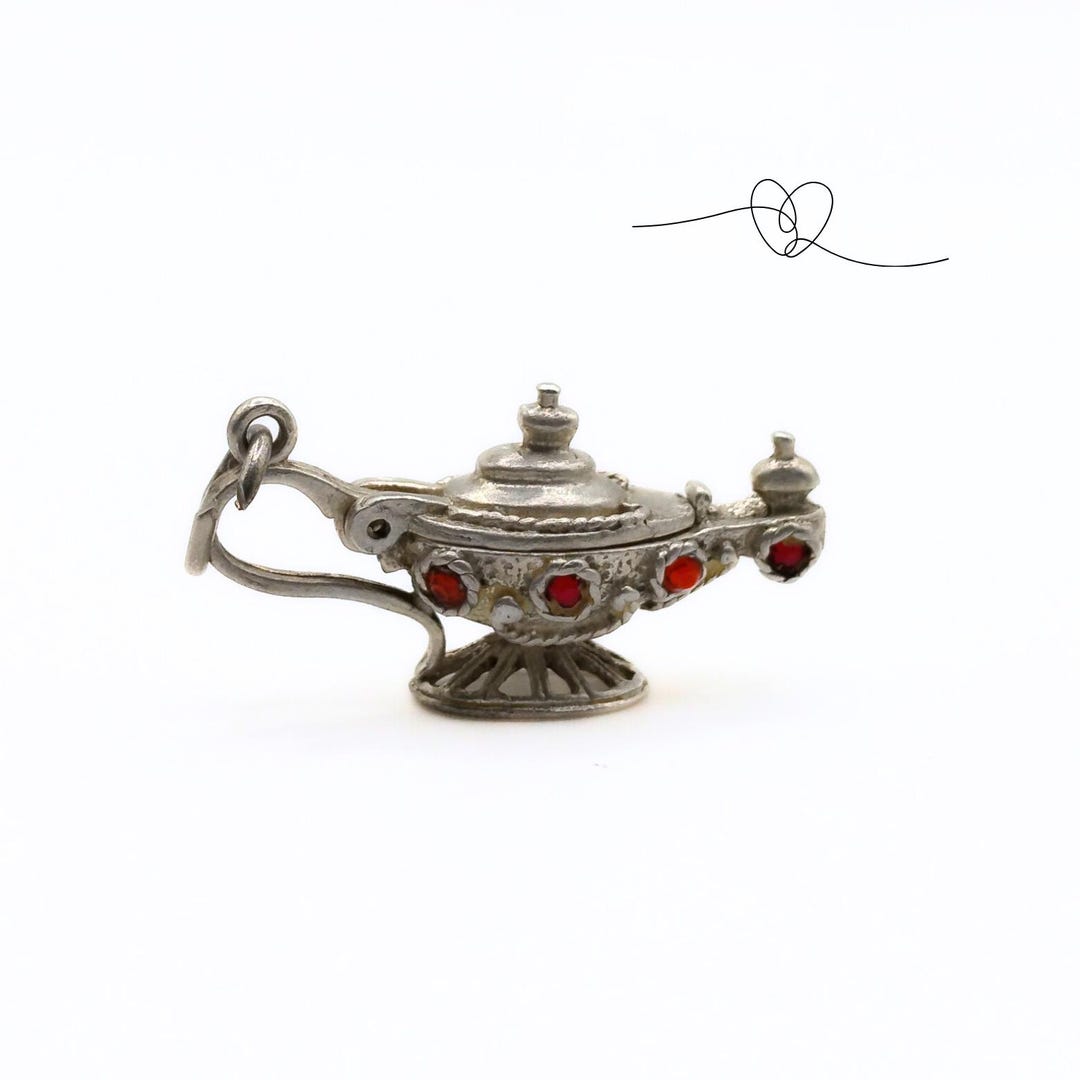 RARE Vintage Silver Genie in a Lamp Charm OPENING Lamp Aladdin Lamp ...