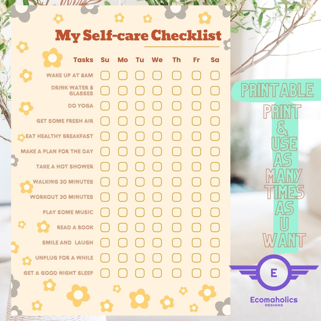 Self-care Planner Checklist for Mental Health and Wellness, Daily Well ...