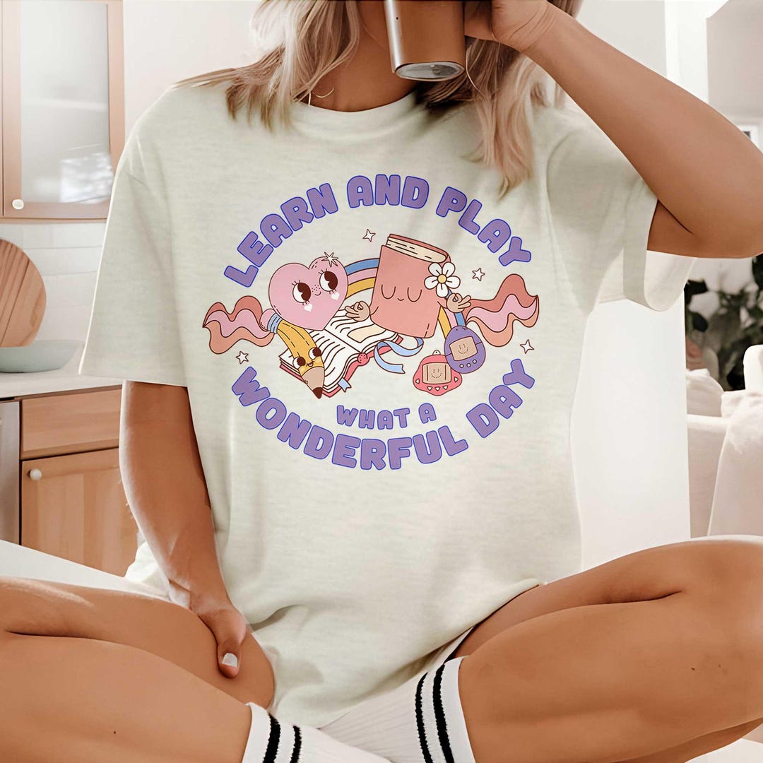 School Book & Toy Shirt, Funny Mascot Graphic Tee, First Day Top, Retro ...