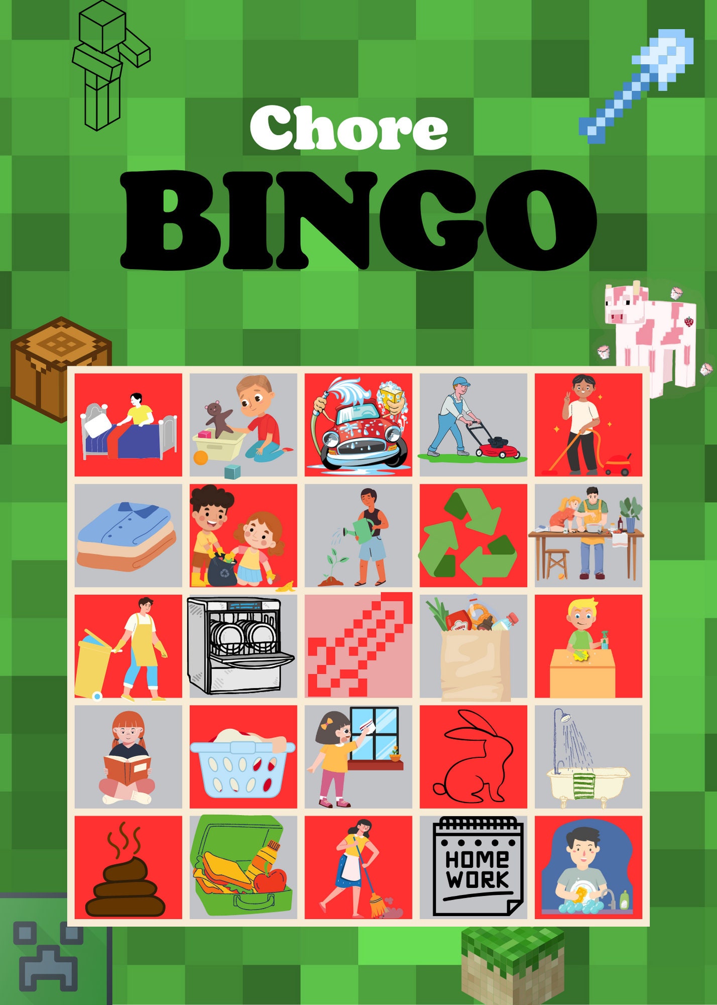 Customizable Chore Bingo Chart Instand Download - Etsy