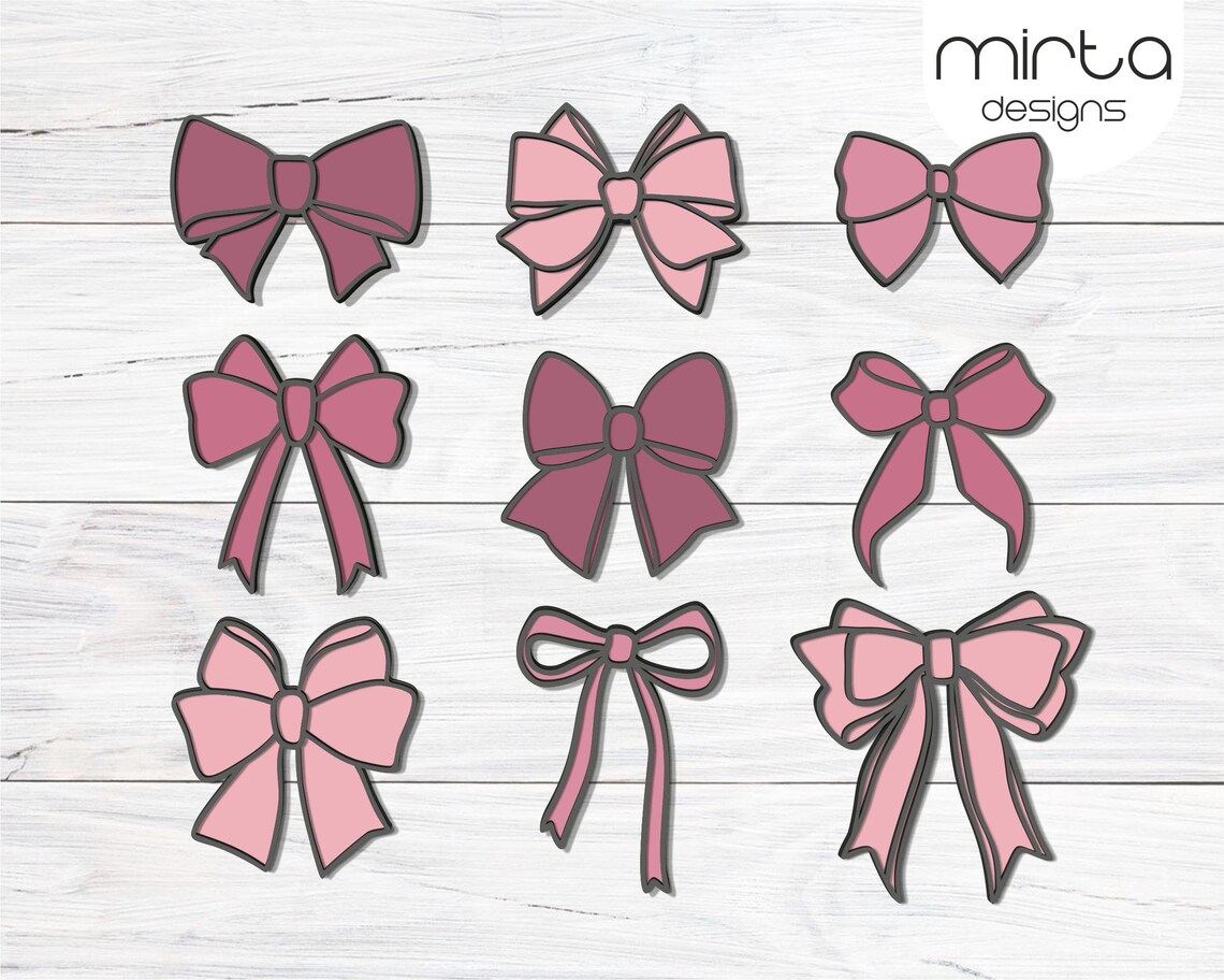 Set of 9 Bows SVG Bundle, 3D Layered Bow Laser Cut File, Bow Cut Files ...