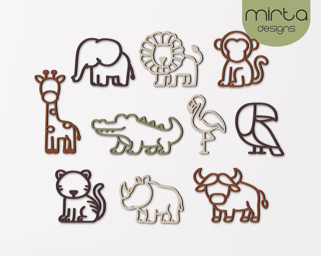 Safari Animal SVG Bundle Laser Cut File, Set of 10 Jungle Animals ...