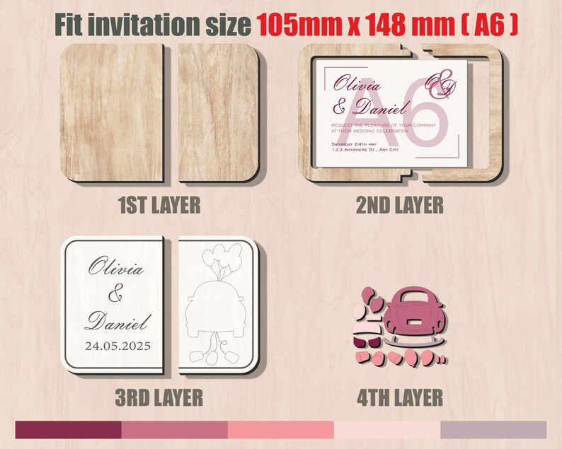 Wedding Invitation Holder SVG, A6 Laser Cut Template for Glowforge ...