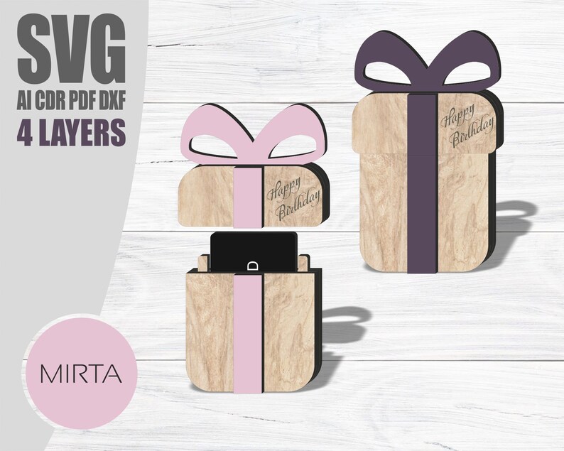 Gift Card Holder Template Svg Laser Cut File Gift Card Box - Etsy