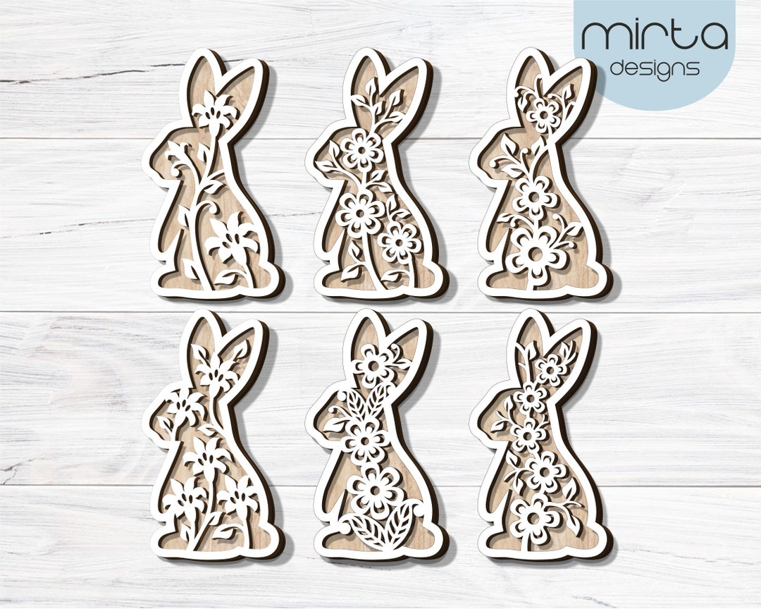 Layered Floral Bunny Svg, Laser Cut File, Easter Bunny Svg Cut File ...