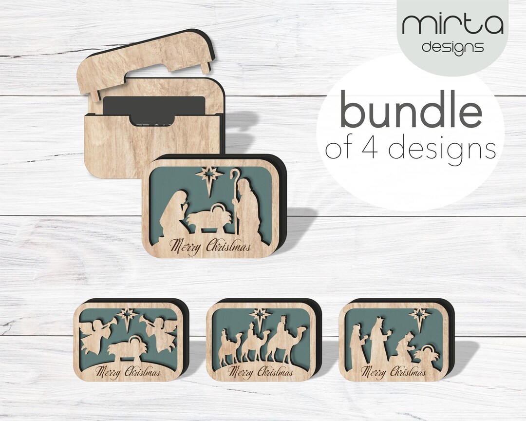 Nativity Gift Card Holder Bundle Svg, Laser Cut File, Nativity Scene ...