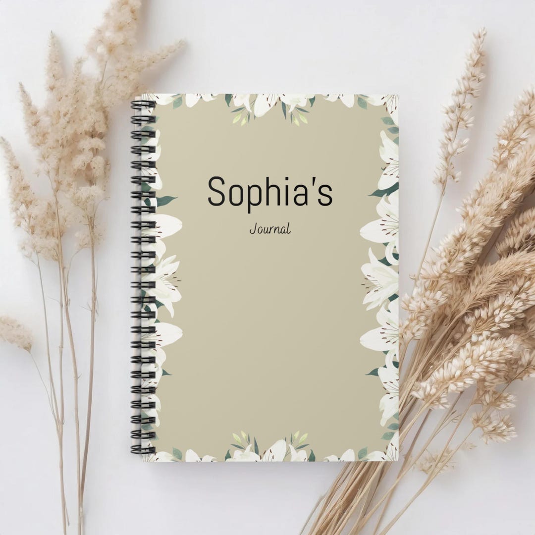 Personalized Floral Border Spiral Notebook - Custom Ruled Line Journal ...