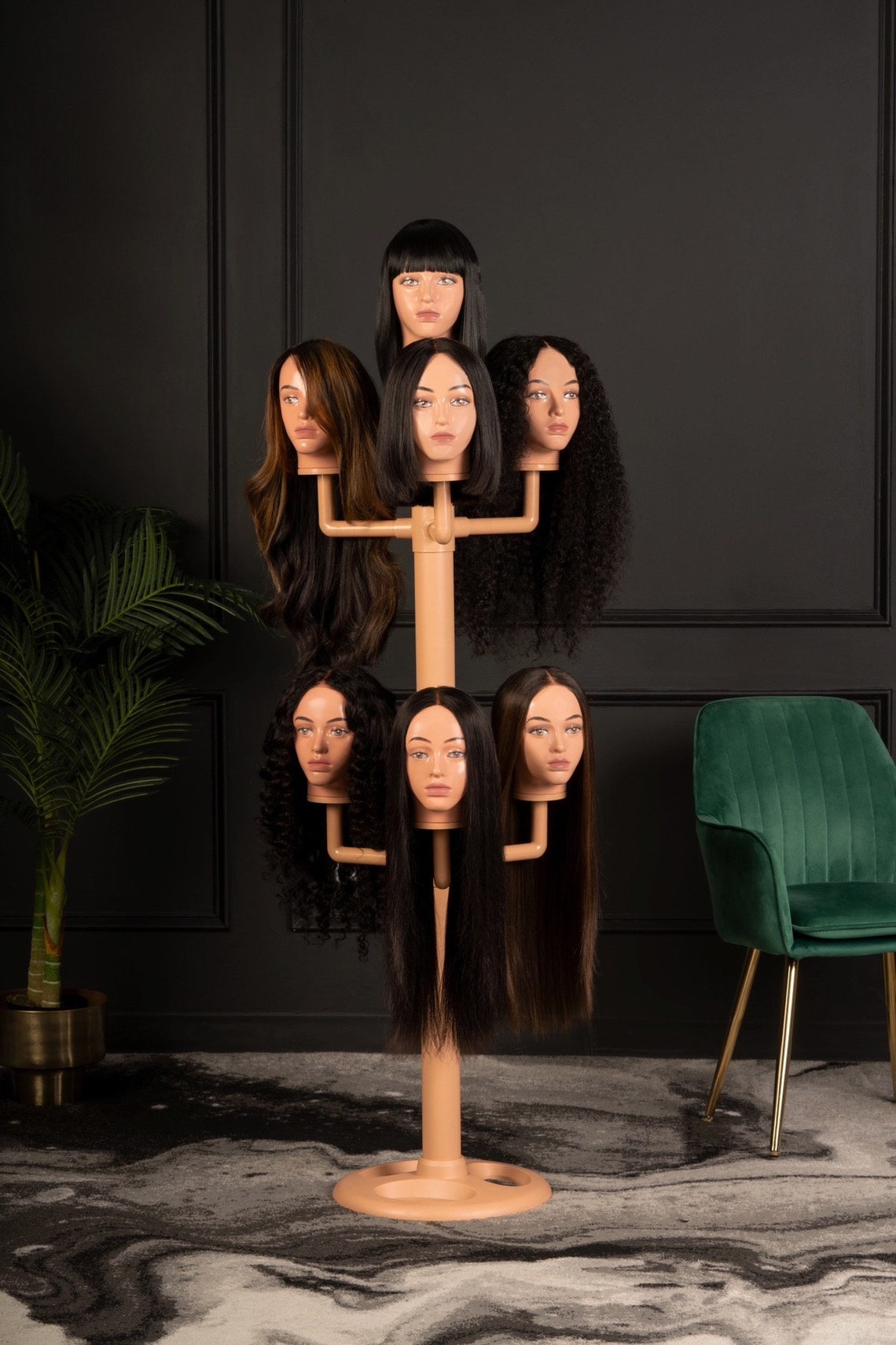 Adjustable Multi-head Wig Stand Comes With 7 Mannequin Heads Display 1 ...