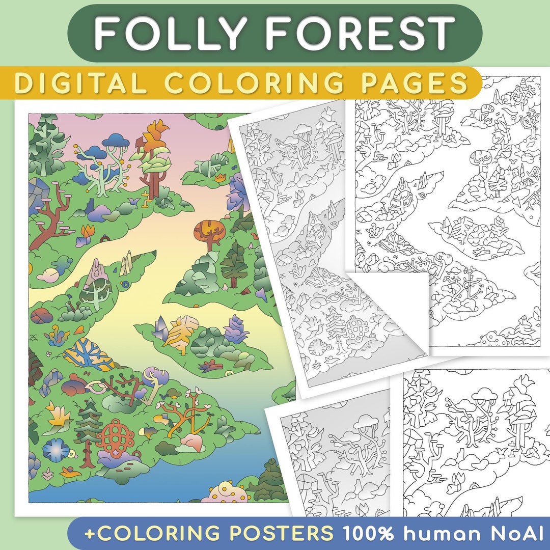 Folly Forest Artistic Printable Coloring Pages for Adults Kids 48 Files ...