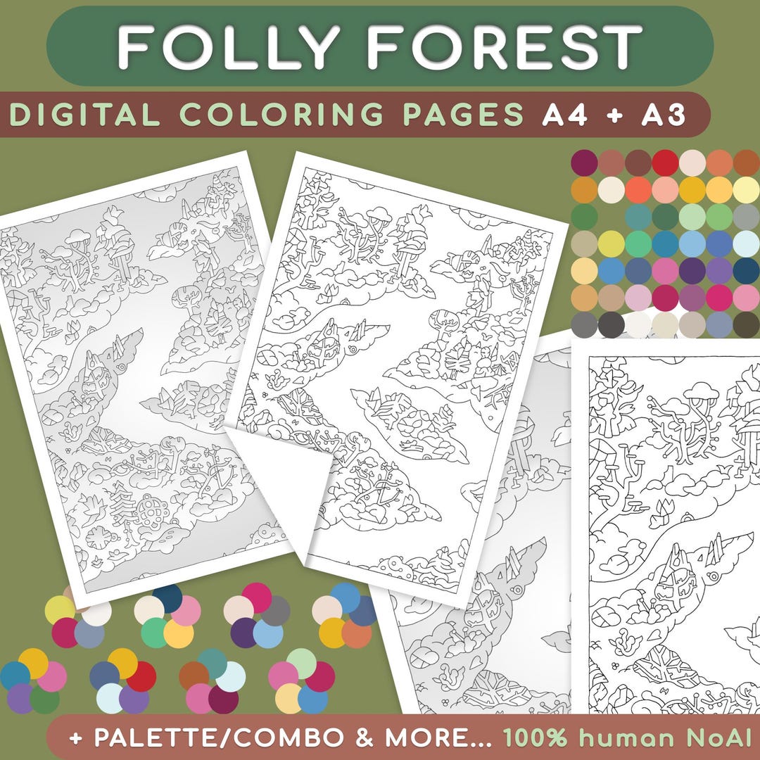 Folly Forest Coloring Pages for Adults: Whimsical River Landscape (PDF ...