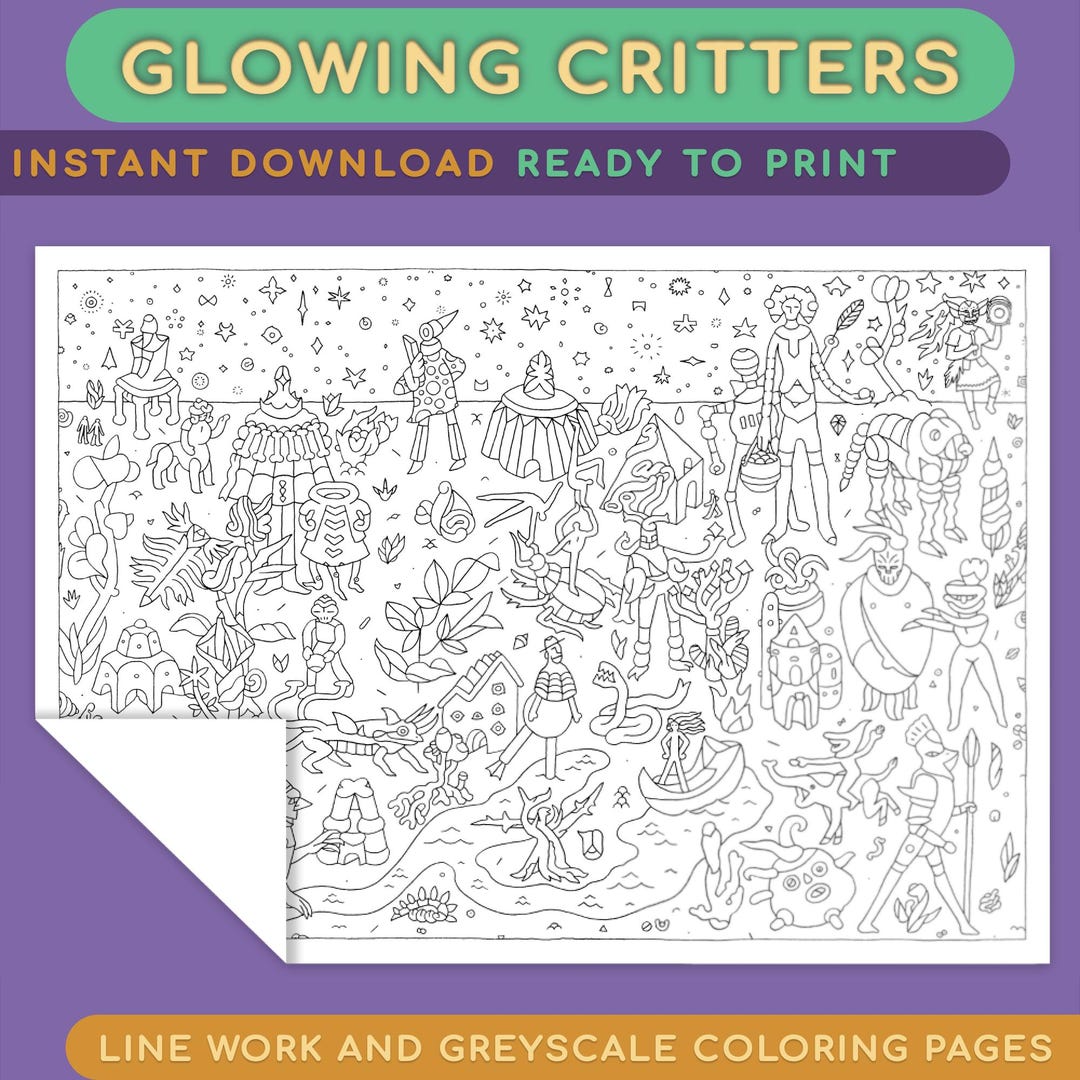 Glowing Critters Coloring Pages for Adults: 14 Printable Designs (PDF ...