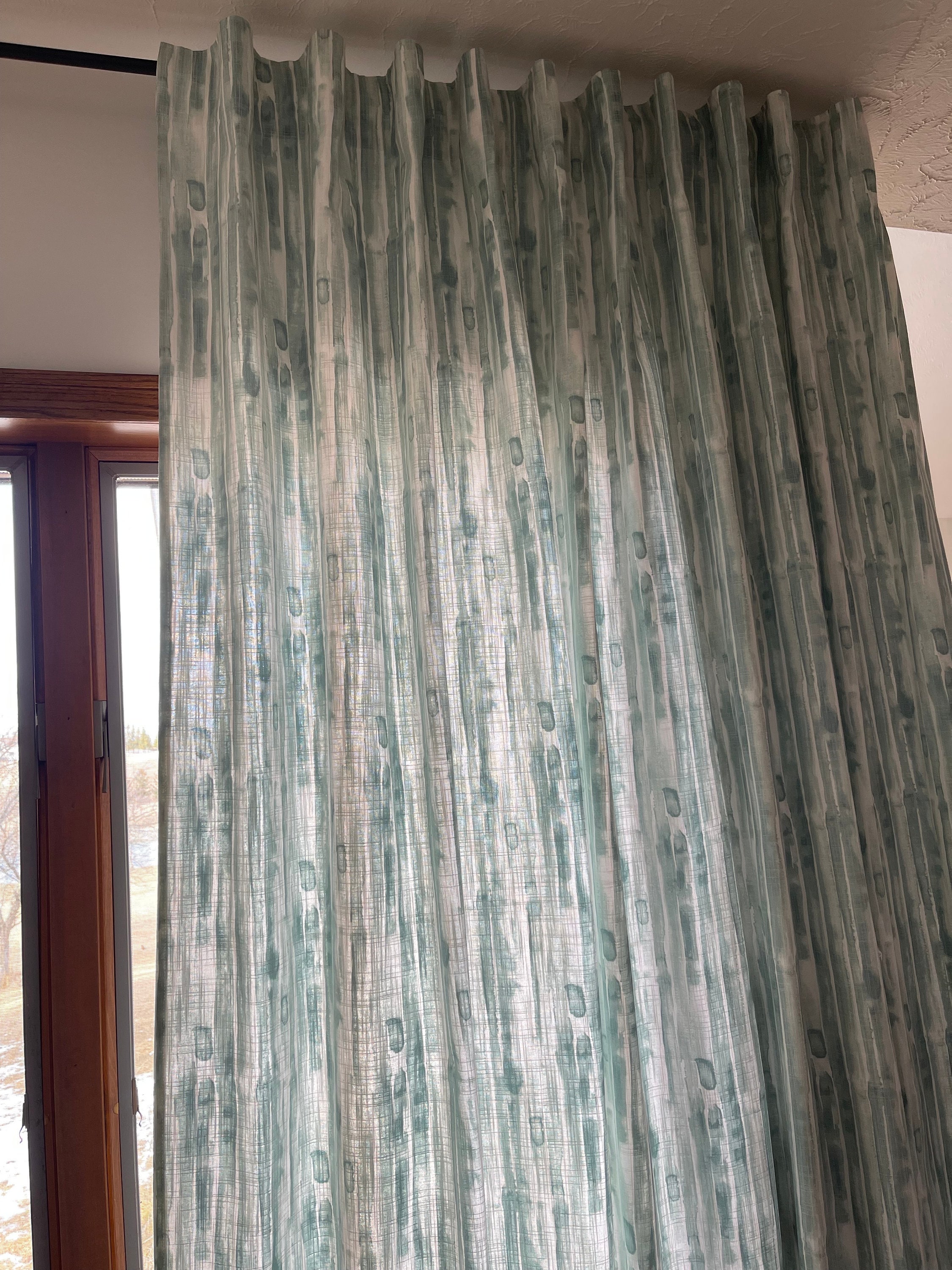 Teal Wave Back Tab Cotton Curtains - Custom Length - Etsy
