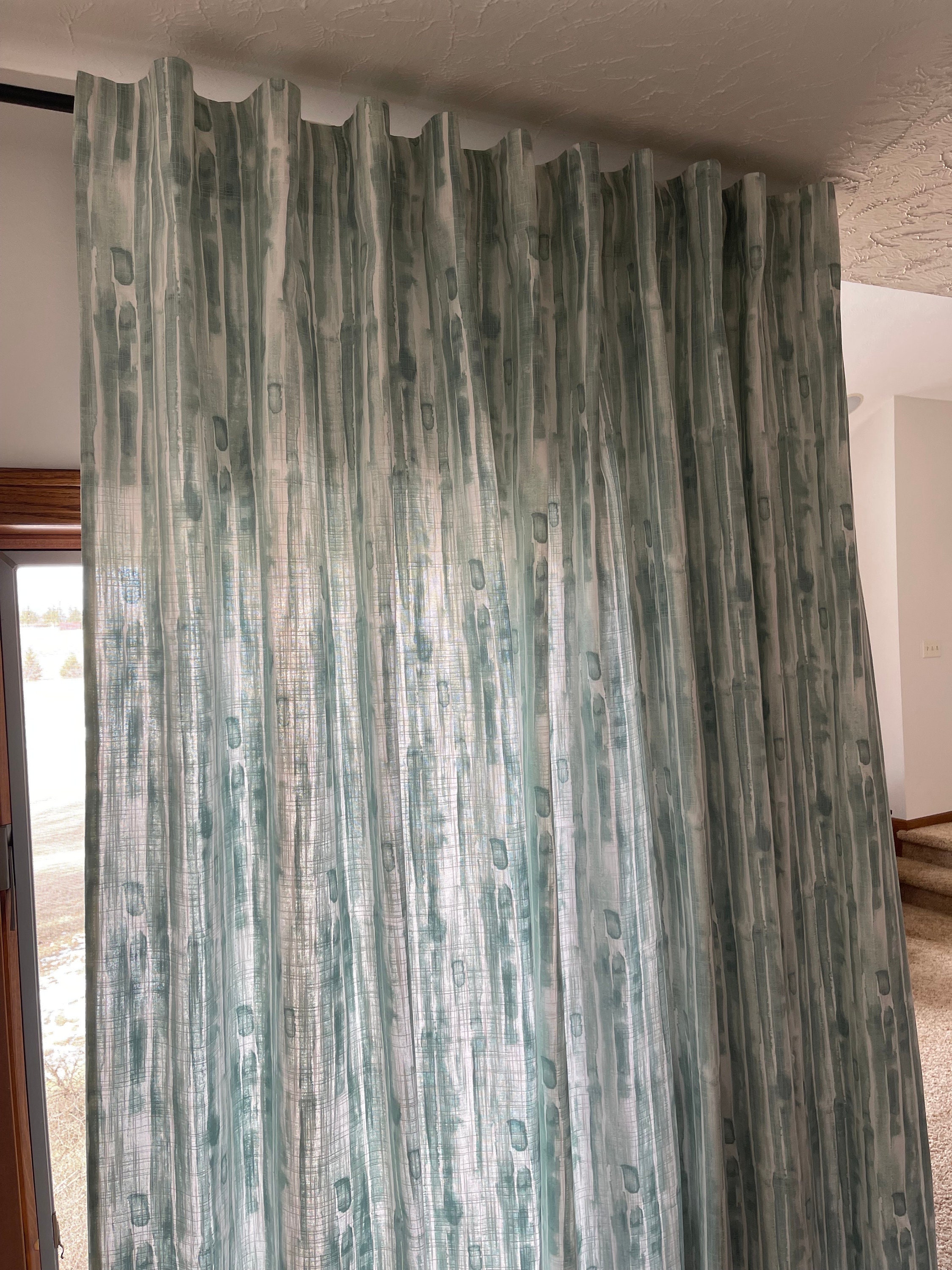 Modern Wave Teal Back Tab Curtains Made to Order in Any Size. Matching ...