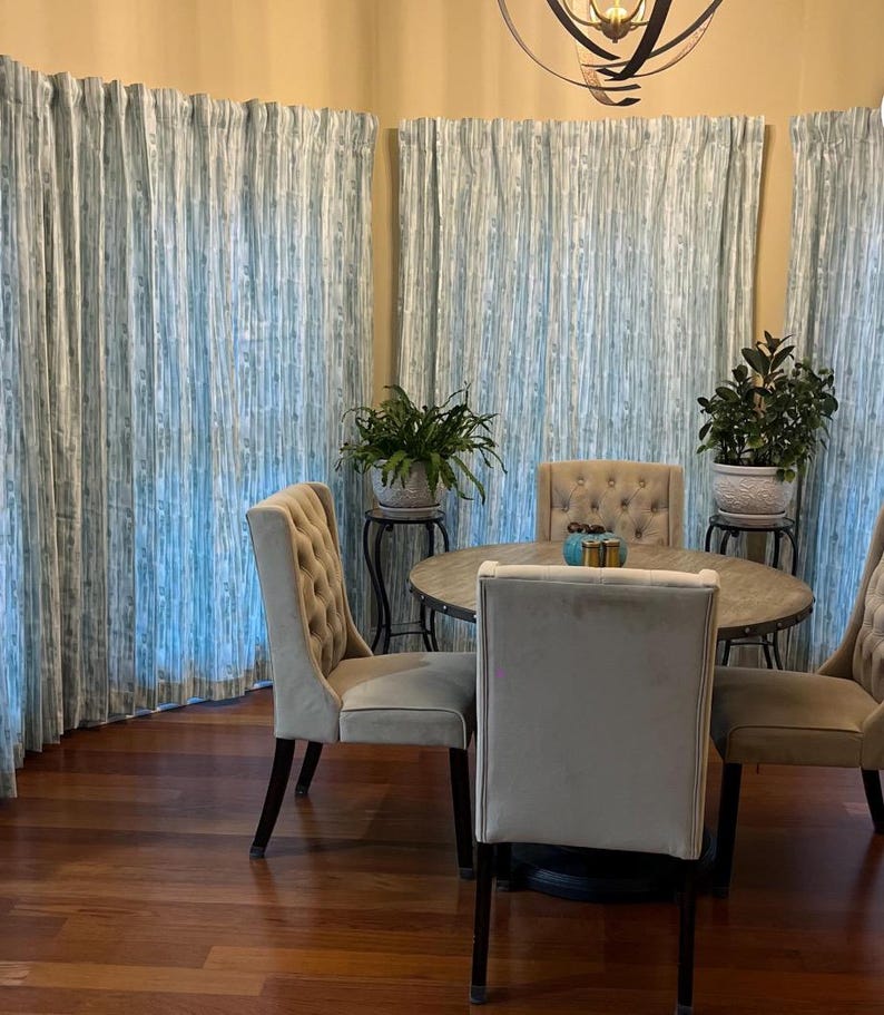 Teal Wave Back Tab Cotton Curtains - Custom Length - Etsy