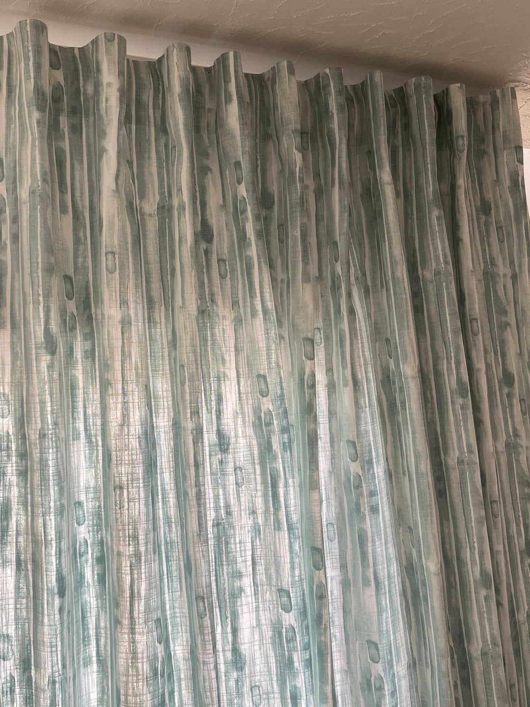 Teal Wave Back Tab Cotton Curtains - Custom Length - Etsy