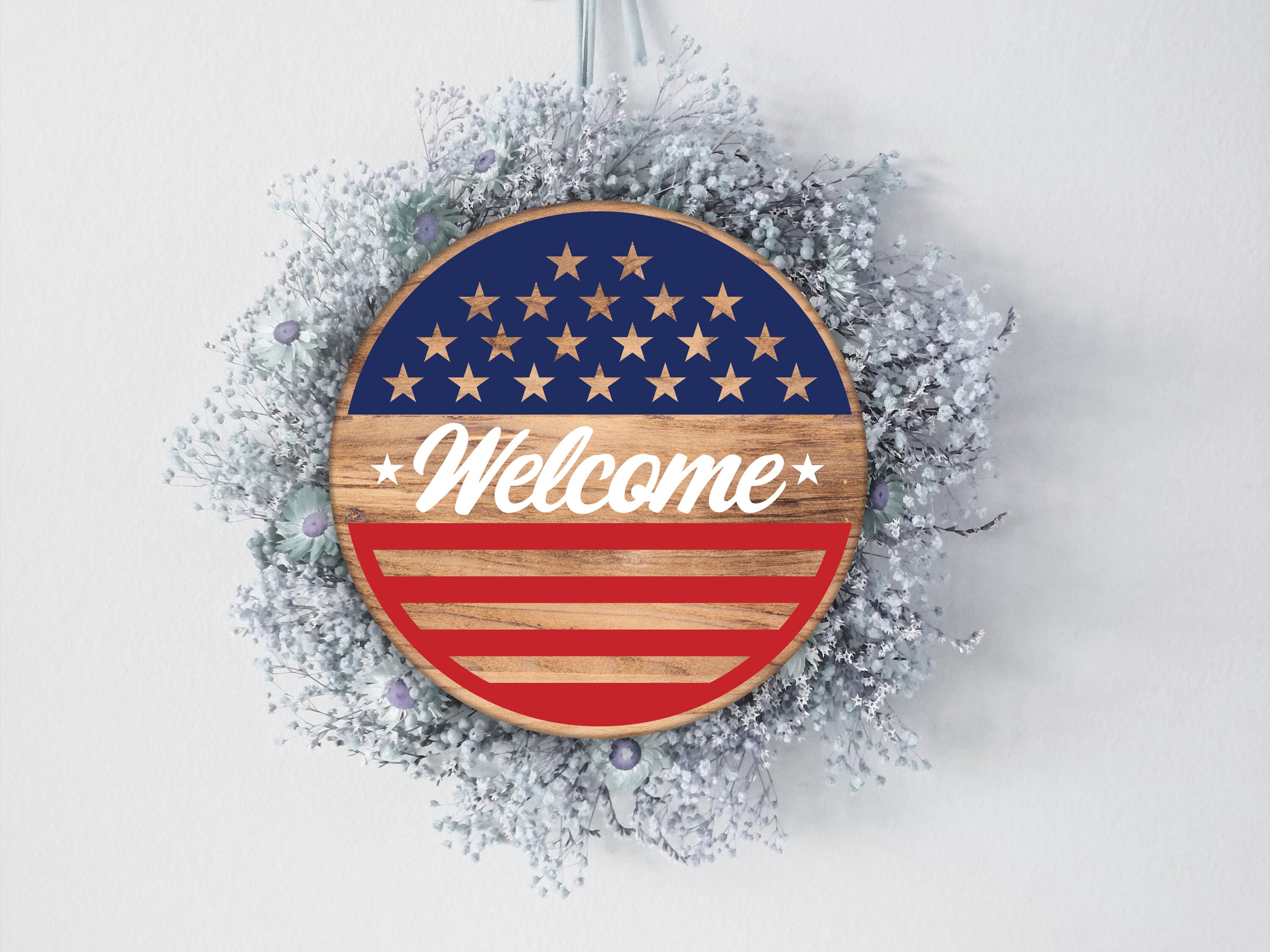 Patriotic Welcome Round Sign, July 4th Door Decor SVG, Independence Day ...