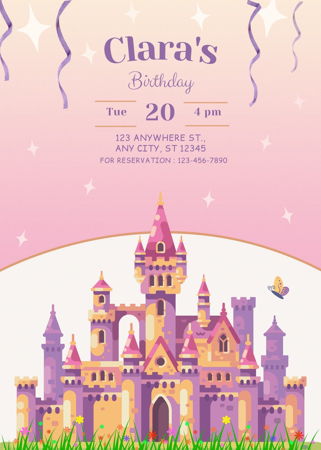 Princess Castle Invitation Canva Template - Etsy