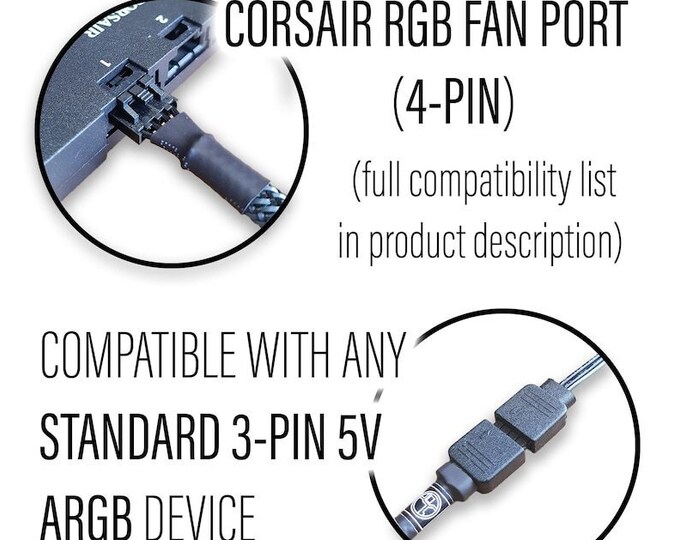 ARGB 3-pin to Corsair 4-pin RGB Adapter Cable - 23" Black Sleeved - Etsy