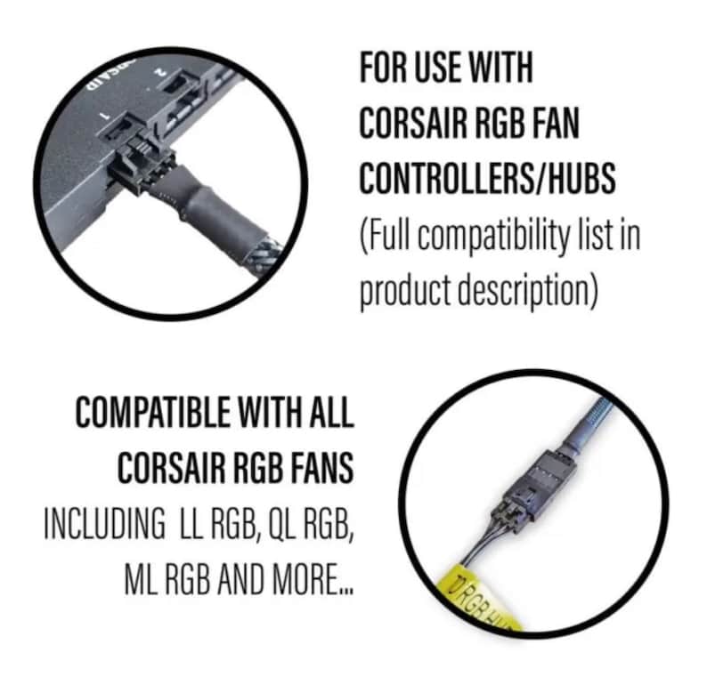 Corsair 4 Pin Rgb Fan Extension Cable for QL LL ML Fans 23” Inch ( Ship ...