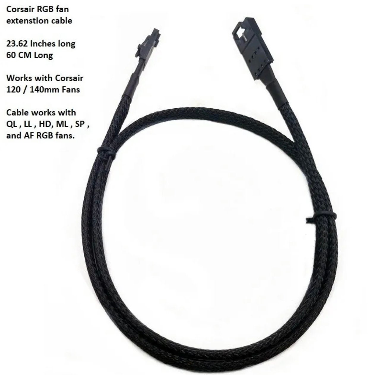 Corsair 4 Pin Rgb Fan Extension Cable for QL LL ML Fans 23” Inch ( Ship ...