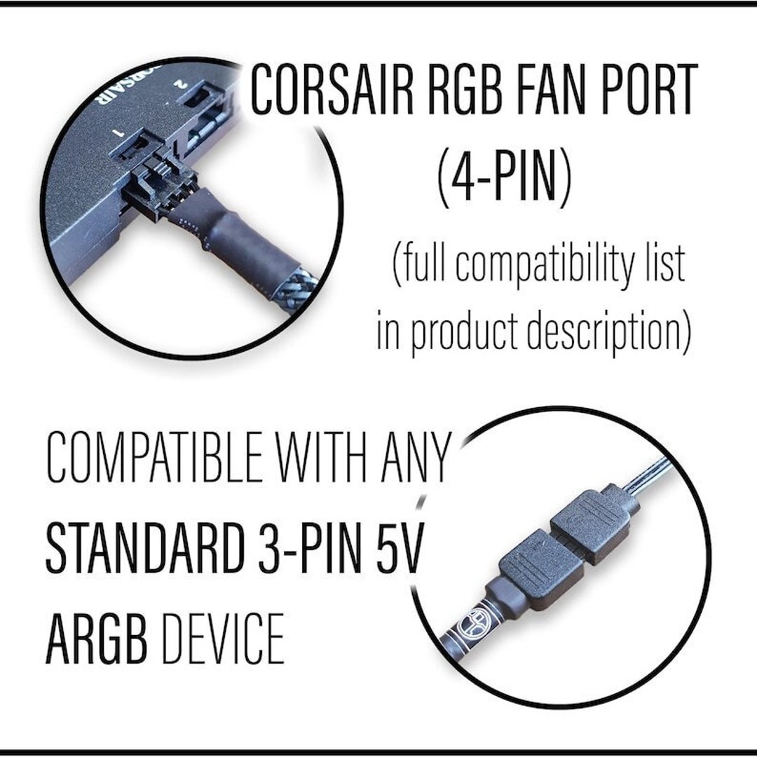 ARGB 3-pin to Corsair 4-pin RGB Adapter Cable - 23" Black Sleeved - Etsy