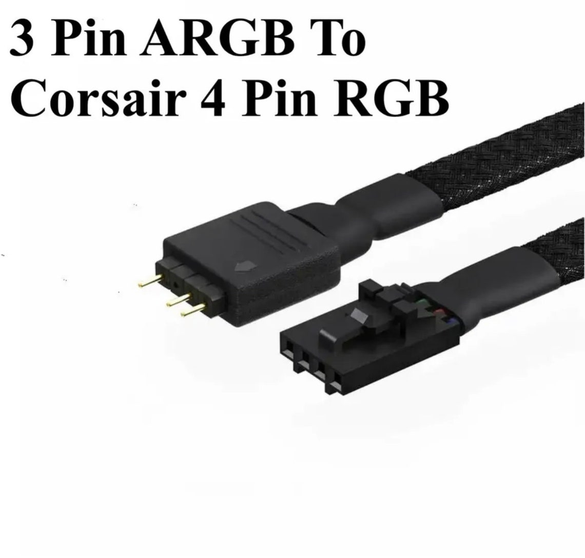 ARGB 3-pin to Corsair 4-pin RGB Adapter Cable - 23" Black Sleeved - Etsy