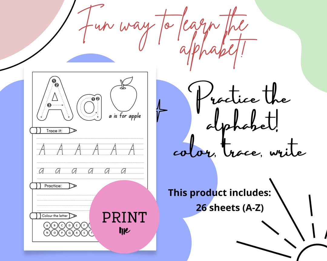 Alphabet Worksheet, 26 Sheets A-Z, Upper and Lower Case, Fun, Color ...