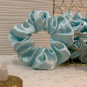 Baby Blue Satin Scrunchie | Handmade Hair Tie for Women | Gentle, No ...