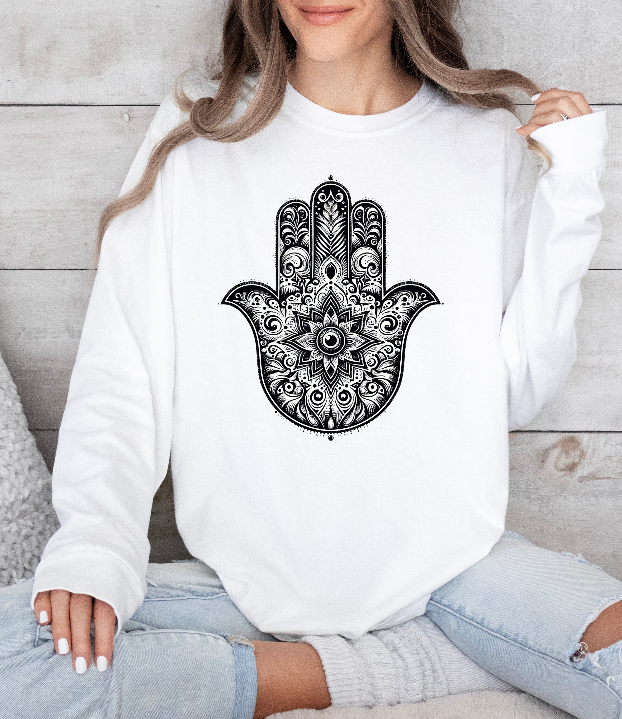 Hamsa Hand Evil Eye Talisman Protection Long Sleeve T-shirt, All Seeing ...
