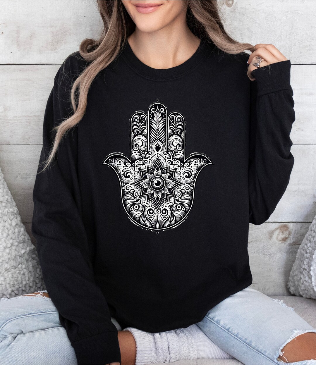 Hamsa Hand Evil Eye Talisman Protection Long Sleeve T-shirt, All Seeing ...